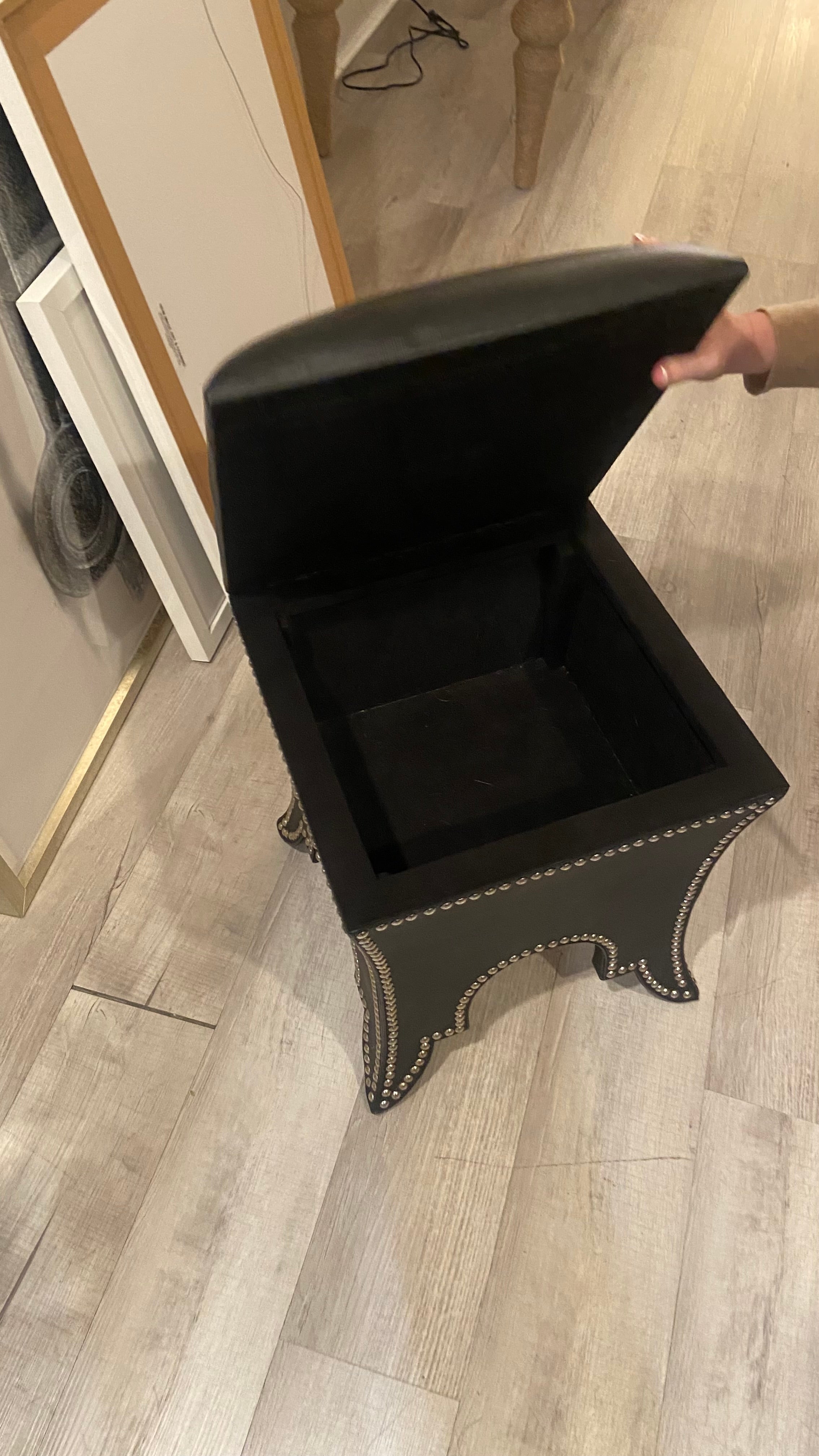 Global Views Moroccan Poof Black Leather