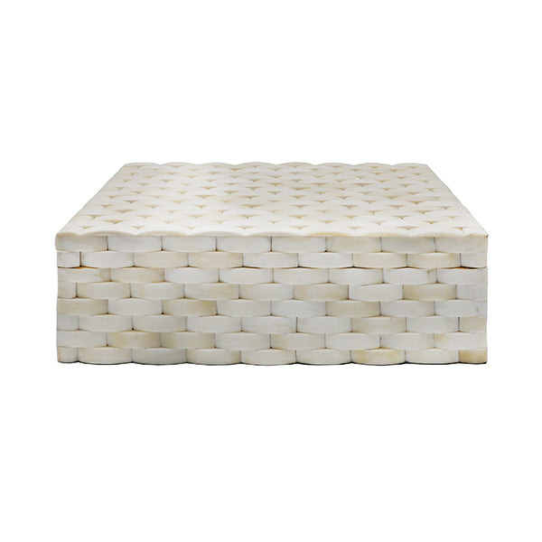 MILFORD HAND CRAFTED BASKETWEAVE BOX - NATURAL BONE